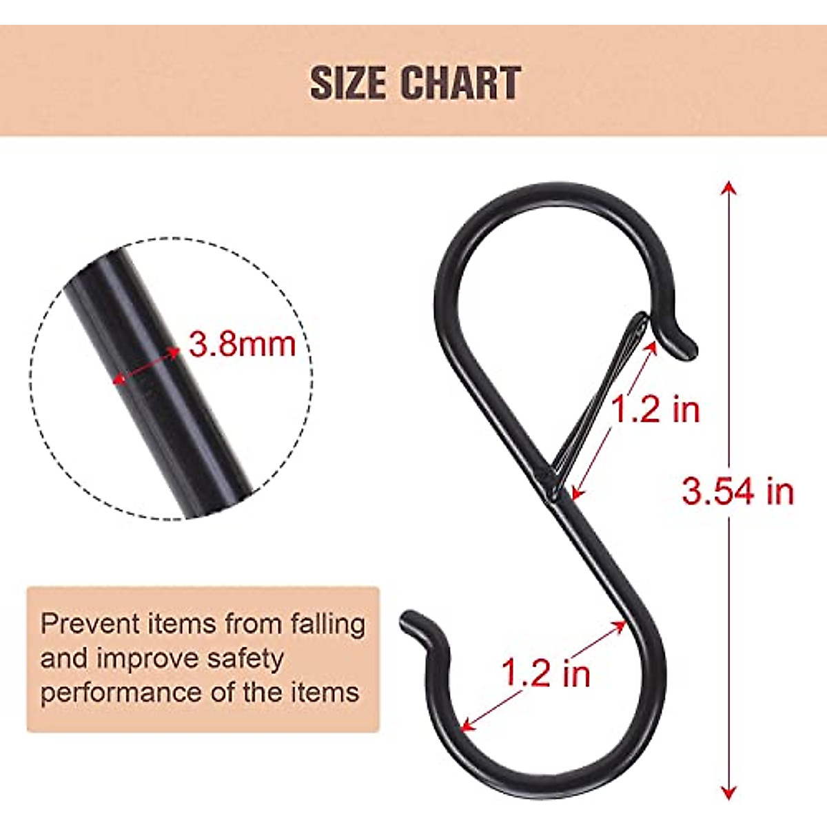 10 Pack Heavy Duty S Hooks Stainless Steel S Shaped Hooks Hanging Hangers for Kitchenware Spoons Pans Pots Utensils Clothes Bags Towers Tools Plants Heavy Duty Rustproof Safety Buckle Design(Black)