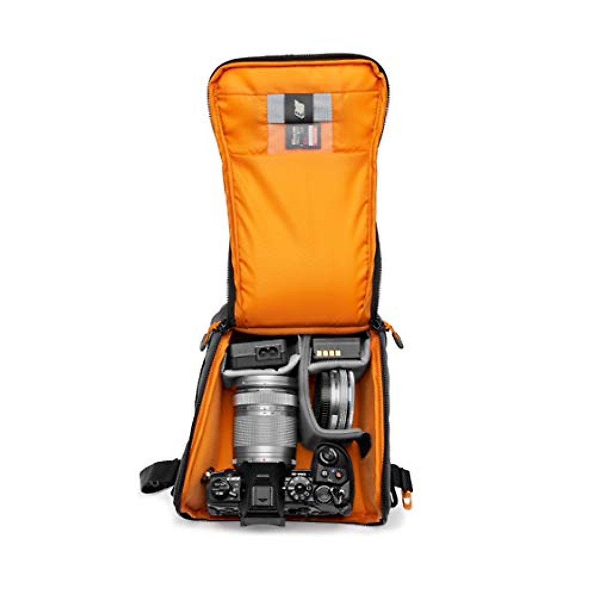 Lowepro GearUp Creator Box Medium II, Mirrorless and DSLR Camera Bag, Camera Case with QuickDoor Access, Made with Recycled Fabric, Orange Padded Interior Dividers, Grey