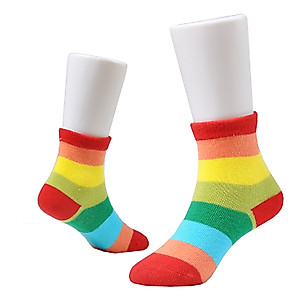 EPEIUS Little Girls' 5 Pack Seamless Rainbow Stripes Crew Socks Kids Girls Cotton Dress Socks for 3-5 Years,Smooth Toes Socks,Shoe Size 8.5-11