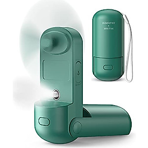 HonHey Handheld Fan Misting Fan, 3 in 1 Hand Fan, Portable Mini Fan with Rechargeable Battery Operated and 3 Adjustable Speed[6-13-20 Working Hours], Foldable Personal Fan for Girls Women Travelling (Green)