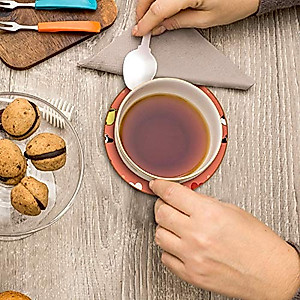 6 PCS Premium Leather Coasters for Drinks - Heat Resistant Drink Coaster - Protect Furniture from Stains Water Rings and Damage - Funny Sleepy Panda Coffee and Hearts Pattern