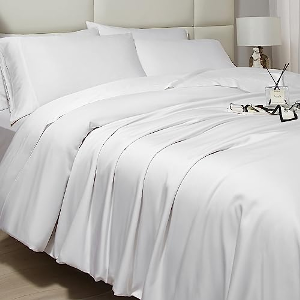 HYPREST Cooling Duvet Cover, Rayon Derived from Bamboo, 400 Thread Count Silky Soft White Cooling Duvet Cover Set Luxury Comforter Cover with Zipper and Coner Ties, Skin Friendly & Moisture-Absorbing