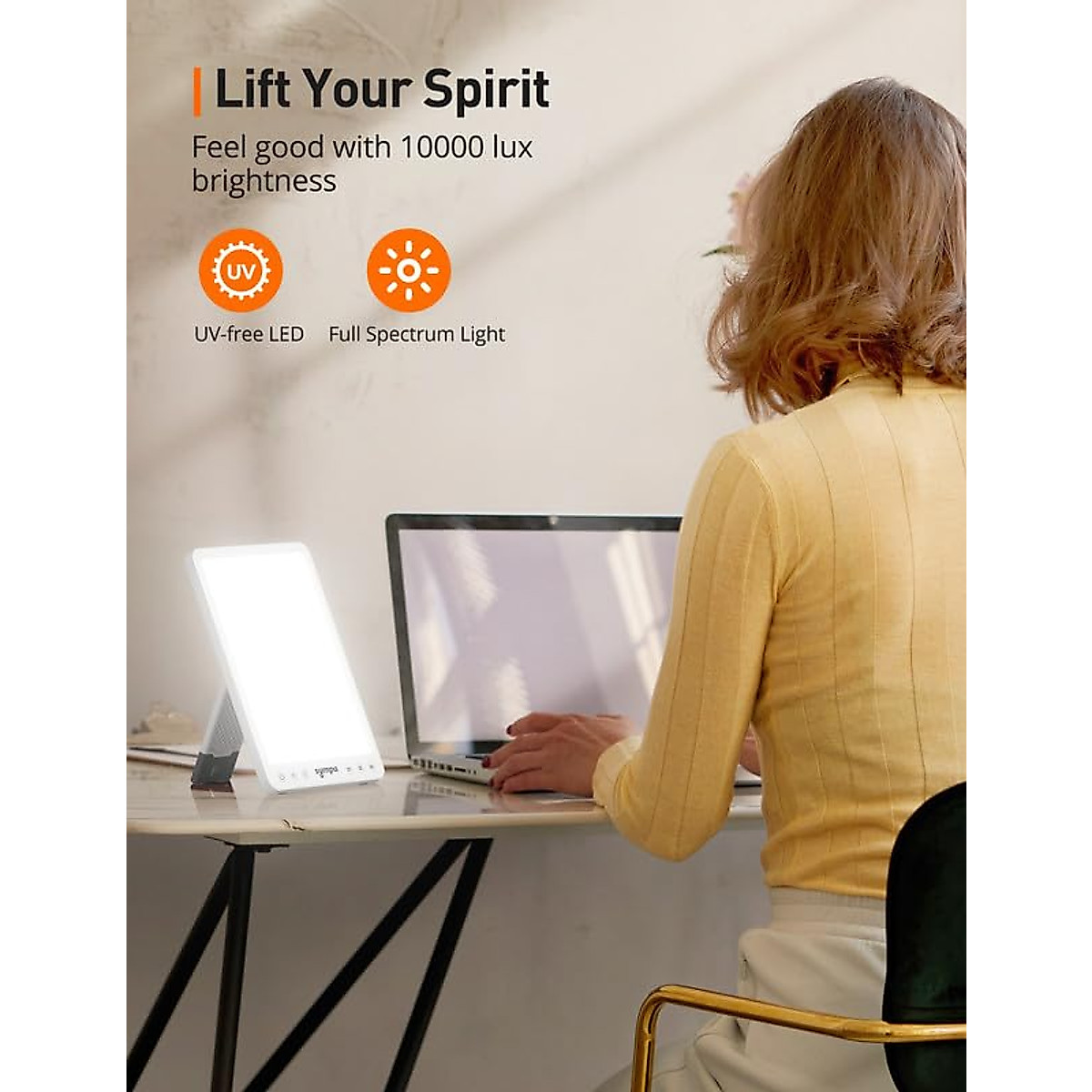 sympa Lamp, Sun Lamp with 10,000 Lux UV-Free, Lamp with Stepless Brightness, Sunlight Lamp with 3 Color Temperatures & 3 Timer, Happy Lamp with Rotatable Stand for Home Office