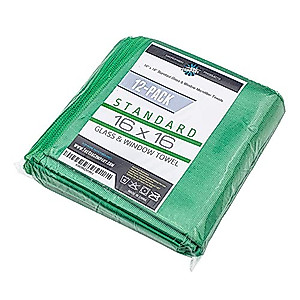 The Rag Company - Standard Microfiber Window, Glass, Mirror & Chrome Towels - Professional Cleaning & Detailing, Lint-Free, Streak-Free, 350gsm, 16in x 16n, Green (12-Pack)
