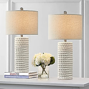 PORTRES 24.5" Modern Accent Ceramic Table Lamp Set of 2 for Bedroom White Desk Decor Bedside Lamps for Living Room Study Room Office Dorm Farmhouse Nightstand Lamp End Table Lamps