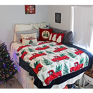 Serafina Home Christmas Holiday Throw Blanket: Country Rustic Red Truck with Tree Design, Picking Out The Tree