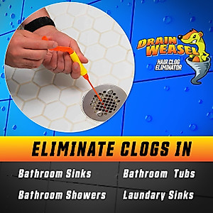 FlexiSnake Drain Weasel Sink Snake Cleaner - 18 inch - Drain Hair Clog Remover Tool with Rotating Handle & 5 Wand Refills - Thin, Flexible, Easy to Use on Most Drains & Grates - Made in USA - (5-Pack)