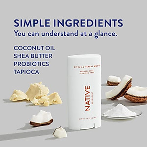 Native Deodorant | Natural Deodorant for Men and Women, Aluminum Free with Baking Soda, Probiotics, Coconut Oil and Shea Butter | Citrus & Herbal Musk