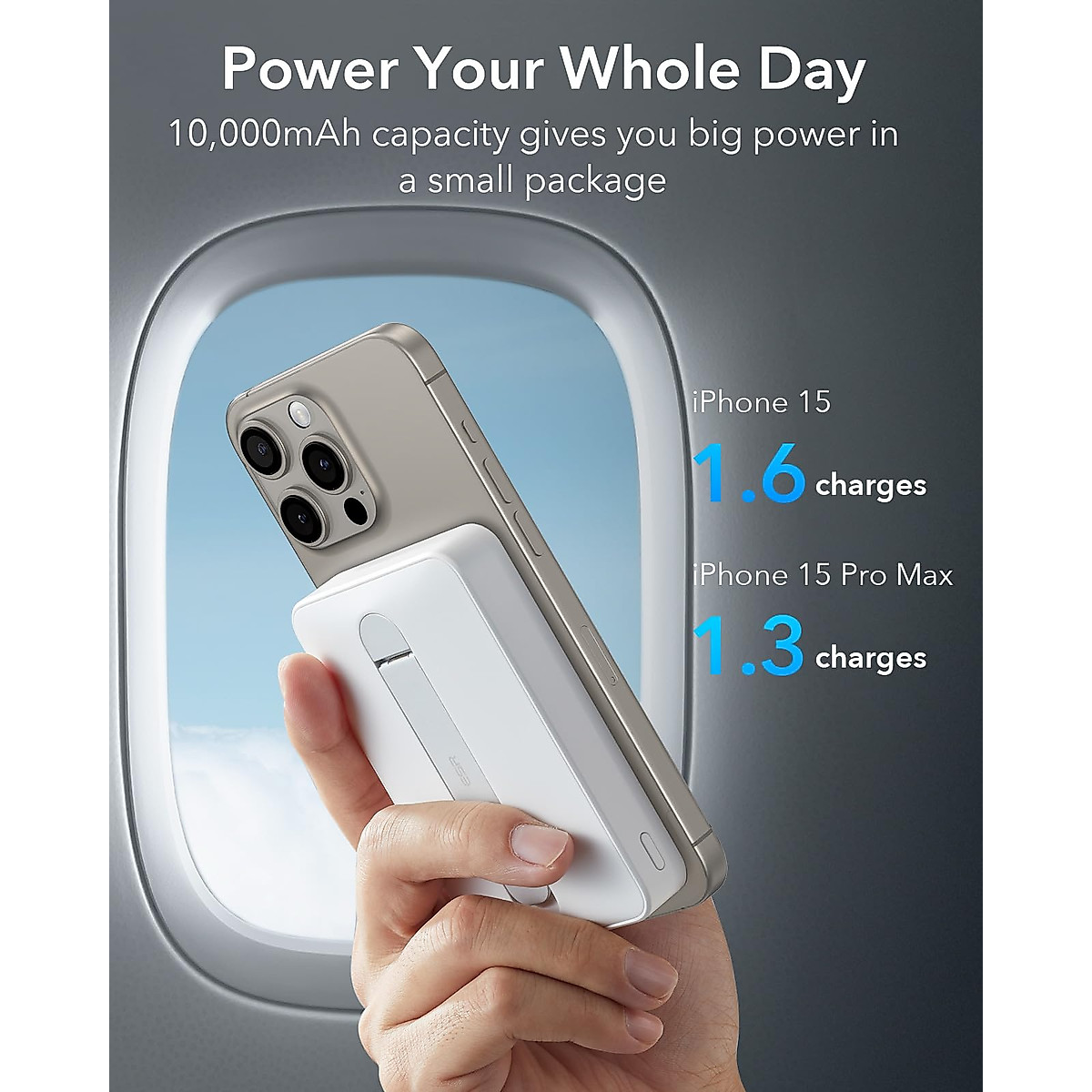 ESR for Kickstand MagSafe Battery Pack,10,000mAh Portable Charger Slim with USB-C Cable,Wireless Magsafe Power Bank for iPhone 15/15 Plus/15 Pro/15 Pro Max/iPhone14/13/12 Serie,White