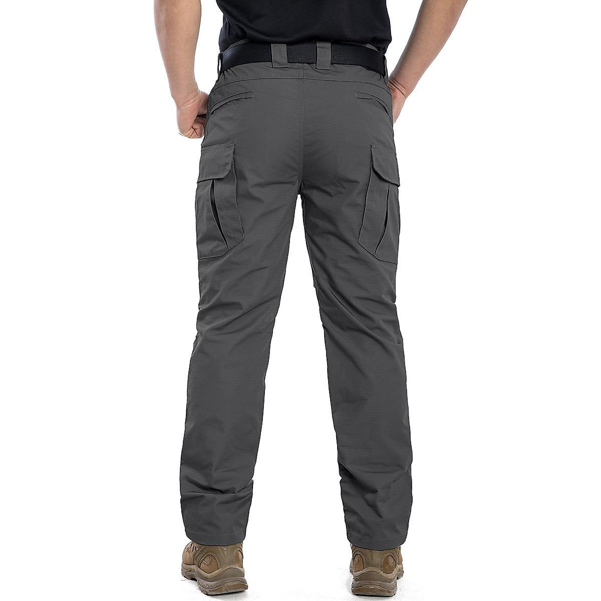NAVEKULL Men's Outdoor Tactical Pants Rip Stop Lightweight Waterproof Military Combat Cargo Work Hiking Pants Dark Grey
