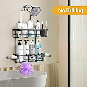 AKTECKE Shower Caddy Hanging Bathroom Organizer: Rustproof Shower Shelf for Inside Shower - No Drilling Shower Racks Over Showerhead - Bath Shower Shelves Rack for Shampoo Soap Black