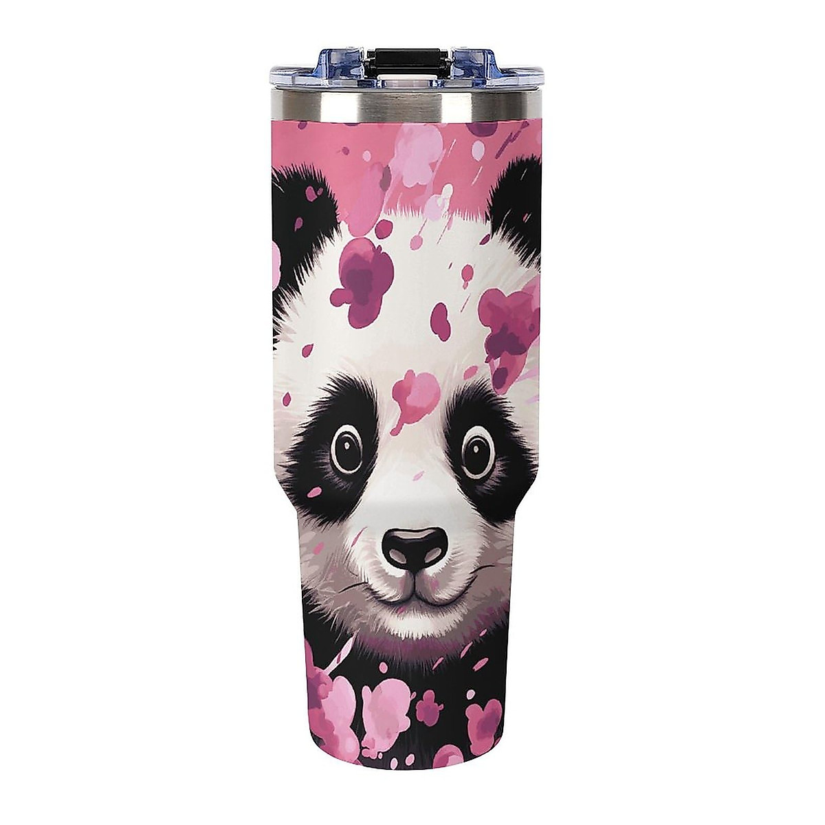 NVBSKKDH Pink Panda Cotton 40 Oz Stainless Steel Tumbler with Handle & Straw Double-Walled Vacuum Insulated Travel Mug for Hot/Cold Drinks, Reusable Thermal Cup for Car Cup Holder