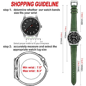 torbollo 22mm Leather Watch Bands, Quick Release Soft Green Watch Strap for Men Genuine Leather Replacement Wrap