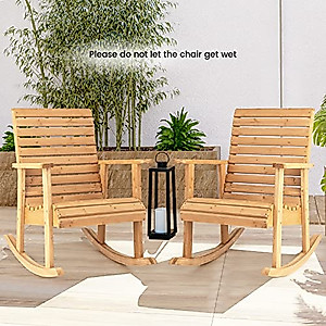 Giantex Wood Rocking Chair Outdoor - Outside Rocker with High Backrest, Wide Armrests, 330 Lbs Weight Capacity, Patio Rocking Chairs for Lawn, Backyard, Indoors, Deck, Garden, Porch Chair (1, Natural)