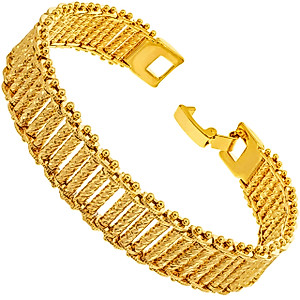 LIFETIME JEWELRY Riccio Bar Bracelet 24k Real Gold Plated for Women and Men (10mm & 13mm) (Gold (13mm), 7 inches)