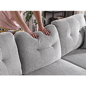 BEEY Small Sleeper Sofa, 82" Convertible L Shaped Couch with Pull Out Bed and Storage Chaise, Corduroy Sectional Sofa Bed for Bedroom, Living Room, Apartment, Light Grey
