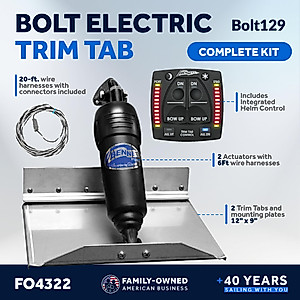 Bennett Bolt Electric Trim Tab System 12" x 9", Includes Integrated Helm Control, Actuators, Wires Harnesses and Mounting Hardware, Complete Kit BOLT129, 12V DC - FO4322