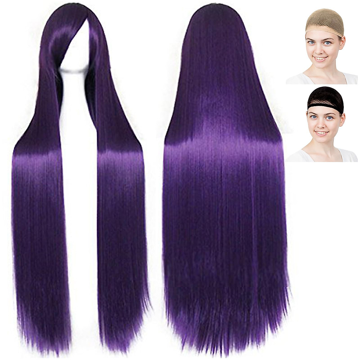 Purple dark purple CaseEden original 4-piece set (+ stand + wig hair net two) CaseEden depth [cosplay wig 100cm heat-resistant Genuine] super long straight (japan import)