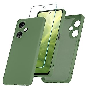YENAPOON for OnePlus Nord N30 5G Case and 1 Pack Tempered Glass Screen Protector, Slim Liquid Silicone Shockproof Protective Case - Mint Green