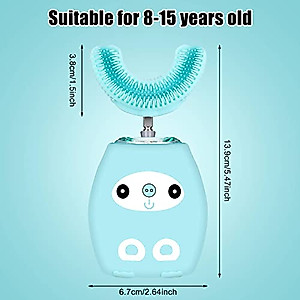 Ziliny Kids U Shaped Electric Toothbrush, Kids Automatic Timer Tooth Brush, Ultrasonic Automatic Toothbrushes with 3 Cleaning Modes, Waterproof Auto Toothbrush for Children Toddler (Age 3-7, Blue)