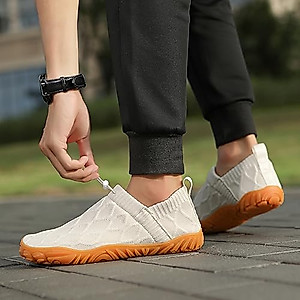 UMANPOO Men Hiking Water Shoes Barefoot Running Slip On Sneakers Casual Walking Slippers Gym Sock Flats Loafers Non Slip (Beige, Numeric_10.5)