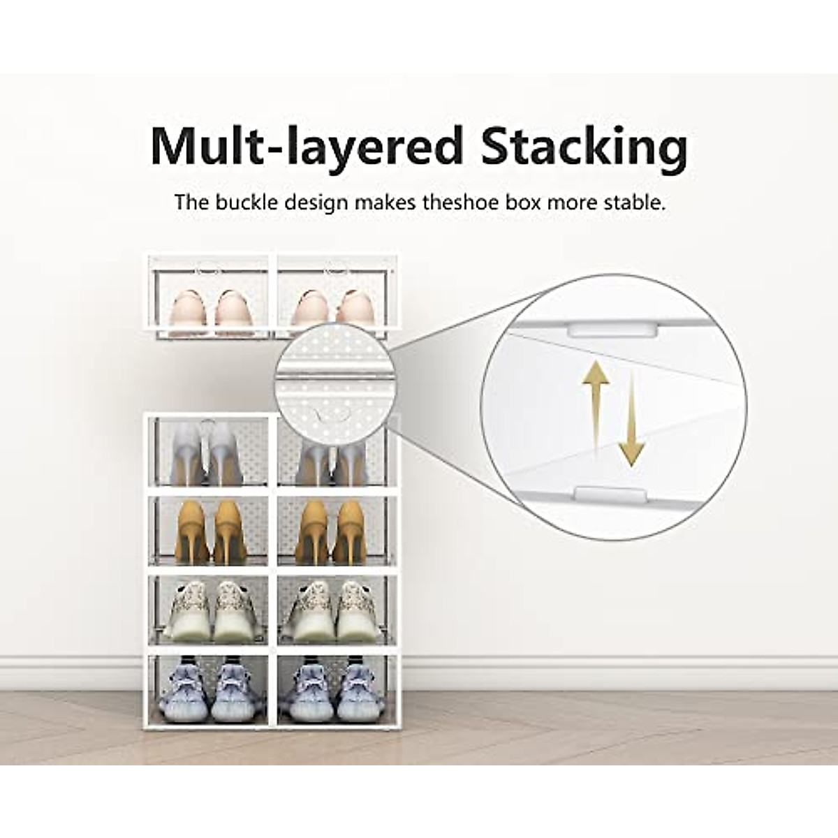 Pinkpum 12 Pack Shoe Storage Boxes, Clear Stackable Shoe Containers for Closet, Sneaker Storage Fit for Size 11 (Large)