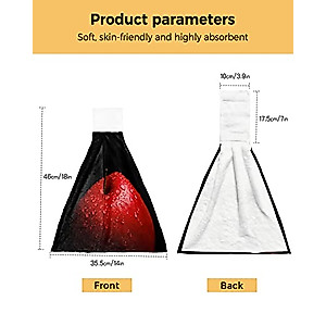 Red Apples with Water Drops Hanging Kitchen Towels Soft Absorbent Hand Tie Towels Set with Hook&Loop, Close-up Fruit Art on Black Tea Bar Dish Cloths Towel for Bathroom Laundry Room BBQ, 2pc