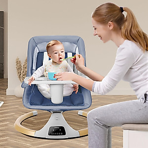 Baby Swings for Infants to Toddler,3 in 1 Electric Baby Swing Bluetooth Baby Rocker for Infants with Remote Control,Removable Dinner Plate,4 Gears Sway Time,Heavy Duty Base Infant Swing for 0-24 Month