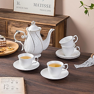 Agyiuns Tea Cups Set Of 4, Tea Cup And Saucer Set,6oz for Tea,Coffee, Latte, Cafe Mocha, Porcelain Tea Party Set (Pure white set of 4)