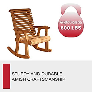 Amish Heavy Duty 600 Lb Roll Back Pressure Treated Rocking Chair with Cupholders (Cedar Stain)