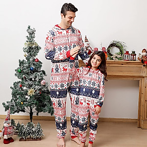 ANGELGGH Family Matching Christmas Onesie Pajamas, Vacation Cute Printed One Piece Pajamas, Xmas Hooded Holiday Sleepwear (Youth, 2-3T, Striped Snowflake)