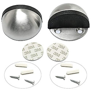 DGZZI Oval Door Stopper 2PCS Stainless Steel Brushed Free Punch Half Dome Floor Mounted Interior Wall Rubber Shield Door Stops