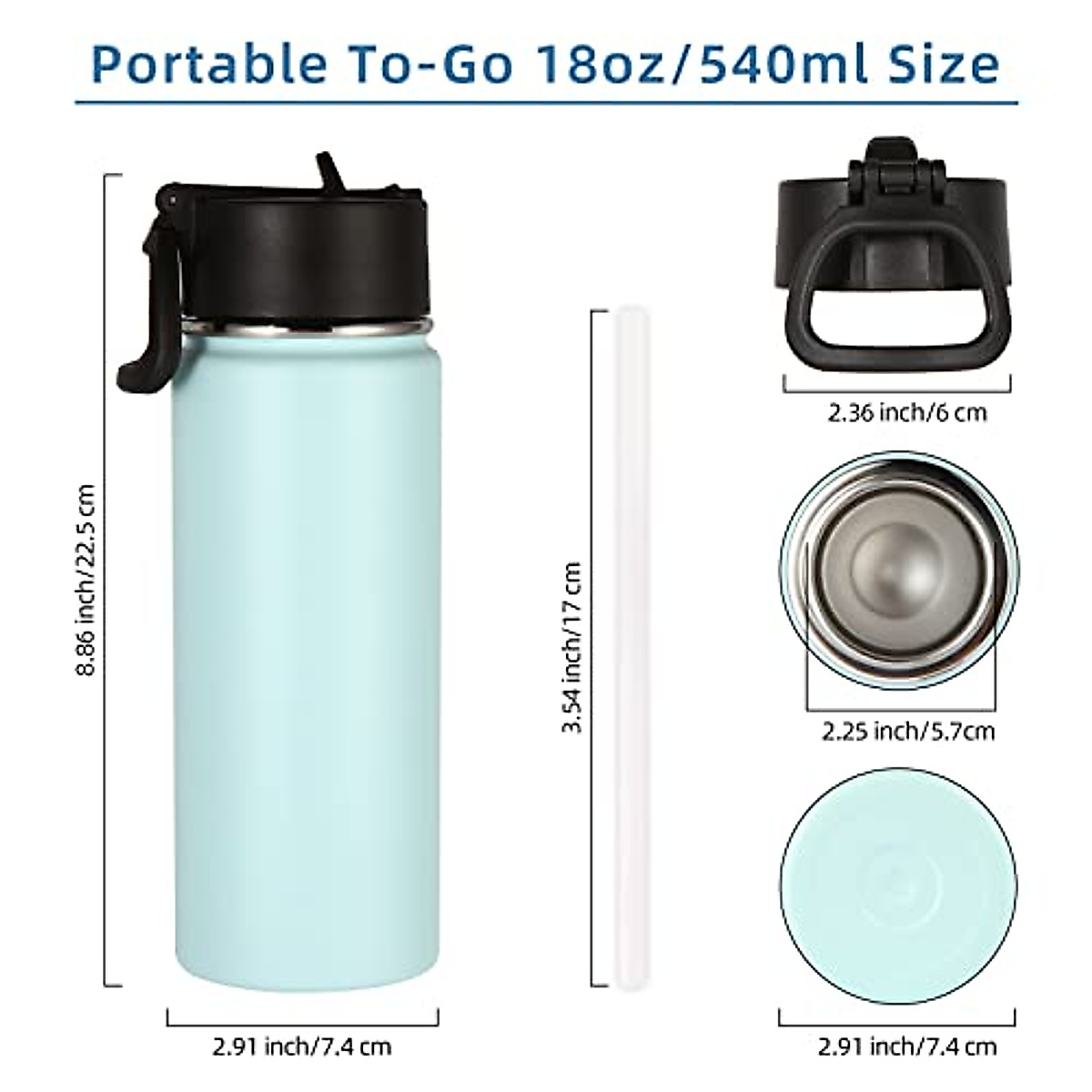 Volhoply 18oz Insulated Water Bottle Bulk 4 Pack,Kids Stainless Steel Water Bottles with Straw Lid,Wide Mouth Reusable Metal Thermos Bottle,Double Wall Vacuum Sports Flask Keep Hot and Cold(Mix,4 Set)