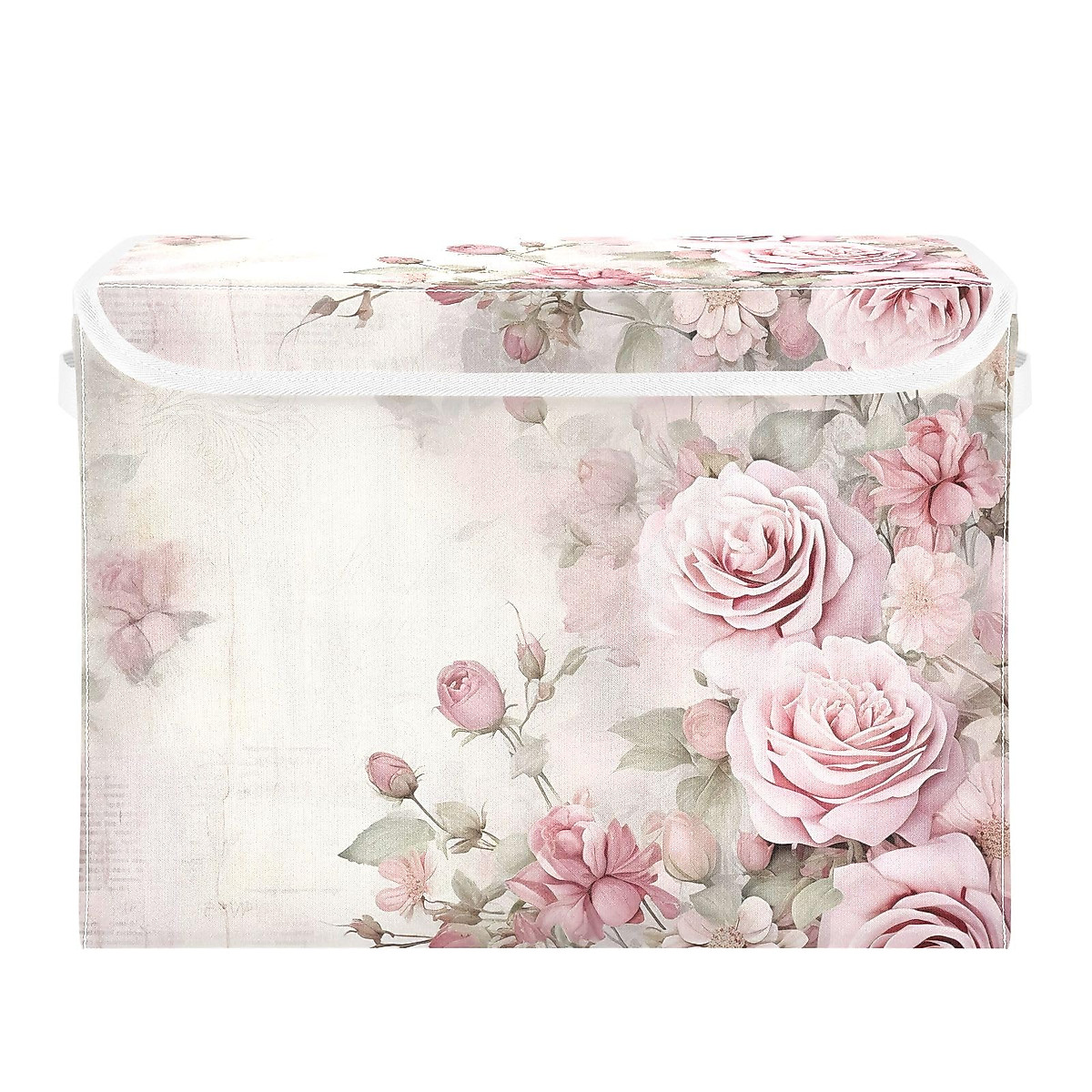 ALAZA Storage Bins Organizer Box Baskets Lidded Clothes for Shelves Closet Pink Rose Retro Collapsible Stackable Storage Cubes Handles