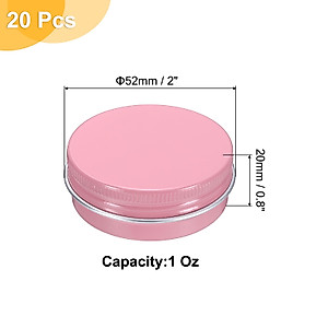 uxcell 1 Oz Tin Cans, 20 Pcs Aluminum Round Tins, Travel Sized Small Metal Tins Cosmetic Sample Containers with Screw Lid for Lotion Bars Beard Balms Candles, Pink