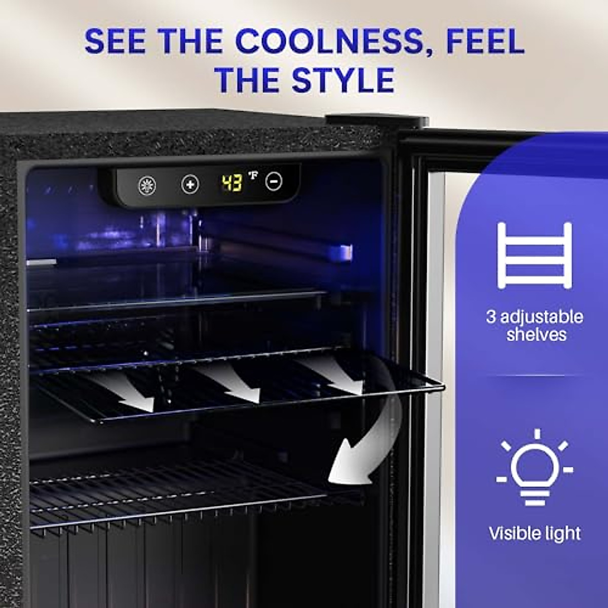FREE VILLAGE Wine Fridge - Wine Beverage Refrigerator & Cooler with 2.6 cu.ft., 95 Cans, 40°F-61°F Adjustable Temp, Touch Controls, LED Lighting, Perfect for Student Dormitories, Home, Office, Bar