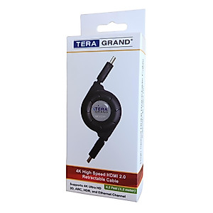 Tera Grand Premium 4K High-Speed HDMI 2.0 Retractable Cable, Extends up to 4.25 feet - Supports 4K Ultra HD, 3D, ARC, HDR, and Ethernet Channel