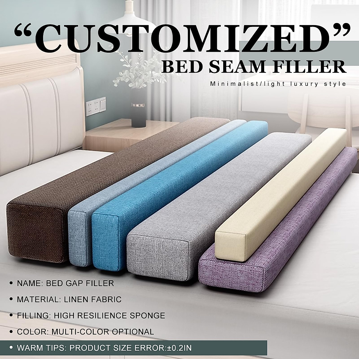 WUIOYNF Mattress Extender, Bed Space/Gap Filler for Full/Twin/Queen/Cal King/King Bed, Headboard Pillow Between Mattress or Wall, High-Density Sponge with Removable Cover(Light Grey-60 * 2 * 6in)