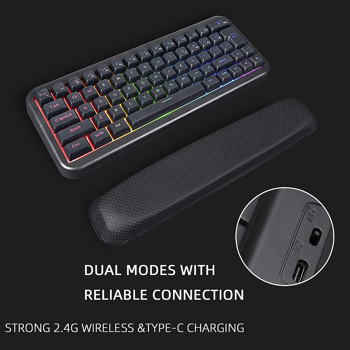 Wireless Gaming Keyboard, Rechargeable 2000mAh 2.4G LED Backlit Wireless Keyboard, Ergonomic Keyboard with Mechanical Sensory Keys, for PC PS4 Xbox One Mac, Teclado Gamer (Black)