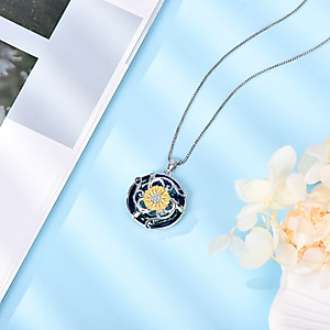 HOTIE Sunflower Necklaces for Women 925 Sterling Silver Butterfly Birth Flower Necklace with Blue Crystal Pendant Necklace, Birthday Anniversary Jewelry Gifts For Women Wife Girls