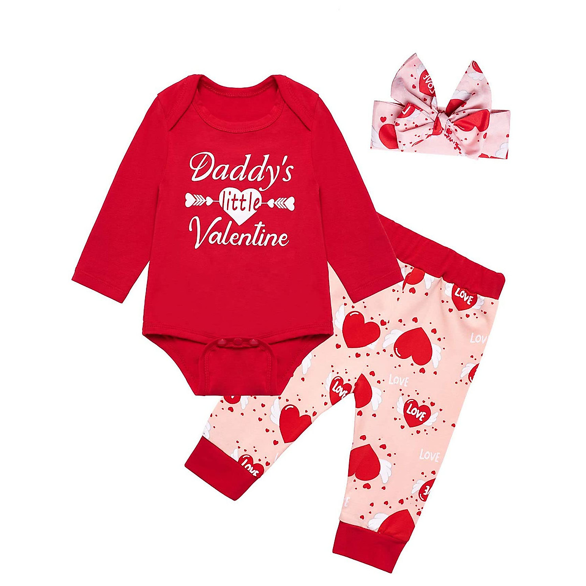 Newborn Baby Girls Valentines'Day Daddy's Little Valentine Outfits Clothes(0-3Months) Red