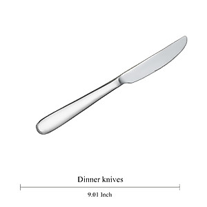 KOLEEP Dinner Knives Pack for 12, Stainless Steel 12-Piece Table Steak Knives Set (Silver 9 Inches)