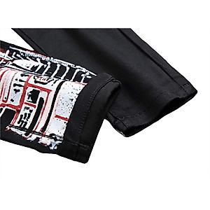 Enrica Men's Casual Color Printed Jeans Skinny Black Denim Pants (Black&Air, 34)