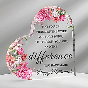 Acrylic Heart Retirement Gifts for Women 2023 Keepsake and Paperweight Retirement Plaque Inspirational Gifts for Retired Table Decoration for Coworker Teachers Nurses Graduation(4 x 4 x 0.4 Inch)