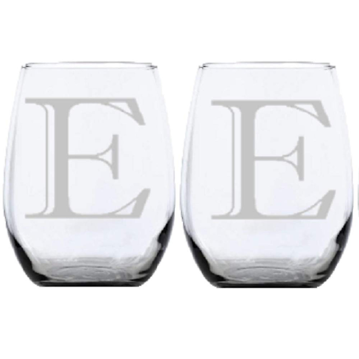 2pk Stemless Wine Glasses, Monogrammed Stemware, Personalized, Etched Glasses, Letter E