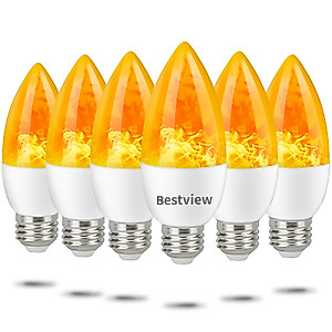 Bestview Flickering Light Bulbs,3 Modes Led Flame Effect Light Bulbs, Smart E26/E27 Chandelier Base Candle Fire Light Bulb for Halloween, Christmas,Party, Porch, Indoor&Outdoor Home Decoration-6 Pack