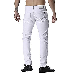 ZLZ Men's White Jeans Pants Slim Fit, Slightly Tapered Fashion Design Jeans Pants for Men Stretch Fit, Mens Trousers Size 34