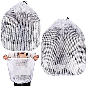 Abeillo 2 Pcs Mesh Sock Bag for Washing Machine, Washable Drawstring Design Travel Laundry Bags, Garment Washing Bags for Laundry Storage for Home Dorm Hotel Travel（11.8×15.7inch,15.7×19.7inch）