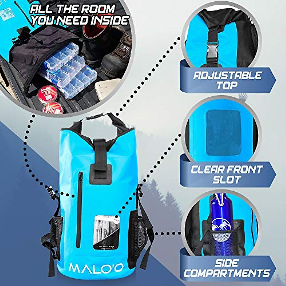 Malo’o Waterproof Heavy Duty Backpack - 30L - Roll-Top Dry Bag - Beach Bag - Backpacking Bag - Fishing Bag-Kayaking Bag