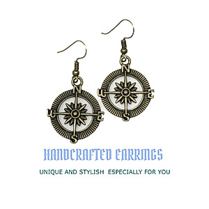 Steampunk Nautical Pirate compass earrings pendant charm dangle in Antique style